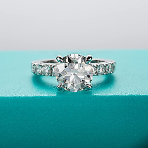 AnuClub Moissanite Engagement Ring 4.3cttw D Color Lab Created Diamond Round Cut 14K White Gold Plated Sterling Silver Eternity Wedding Promise Anniversary Band Ring, Christmas Gift for Women 7