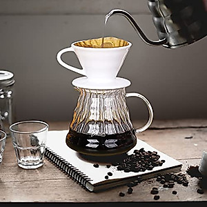 ELLDOO Ceramic Pour Over Coffee Dripper, Coffee Dripper Cone Brewer, Pour Over Cone Coffee Maker Slow Brewing Accessories for Home Office Cafe, 1 Cup Size, White