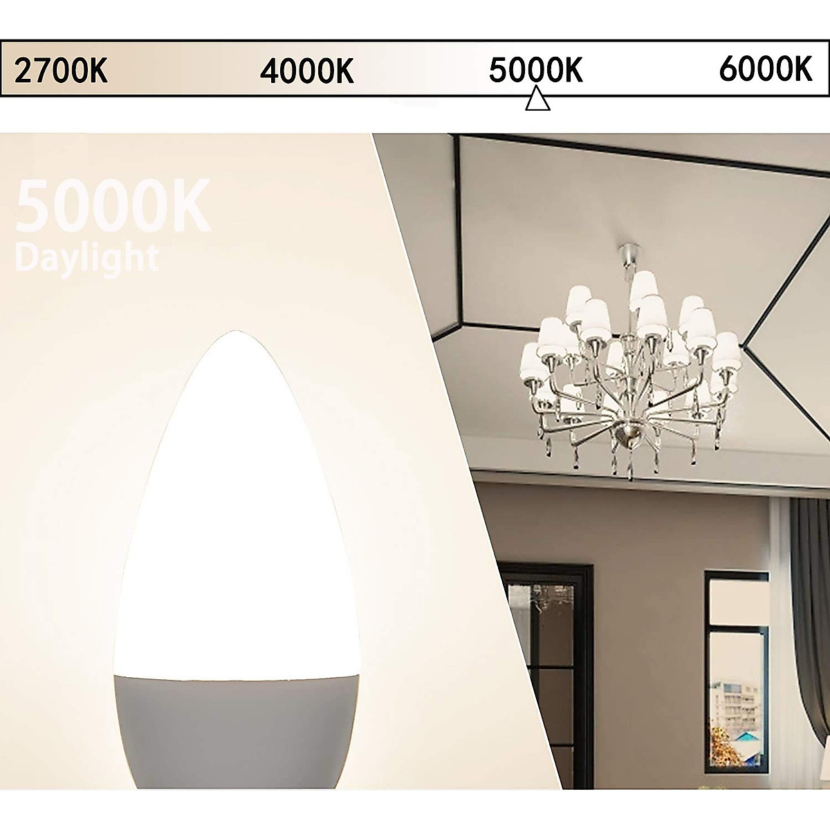 6-Pack E12 LED Ceiling Fan Light Bulbs, 60 Watts Equivalent Candelabra LED Light Bulbs, Type B Light Bulb for Chandelier, Candle Lightbulbs, Non-Dimmable, 5000K Daylight, 6 Pcs