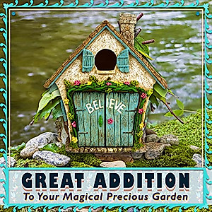 Twig & Flower The Adorable Believe Fairy Garden House - 8" Tall - Hand Painted Fairy Doors That Open Fairy House, Fairy Garden Decor, Fairy Garden Accessories Gnome Gifts for Her