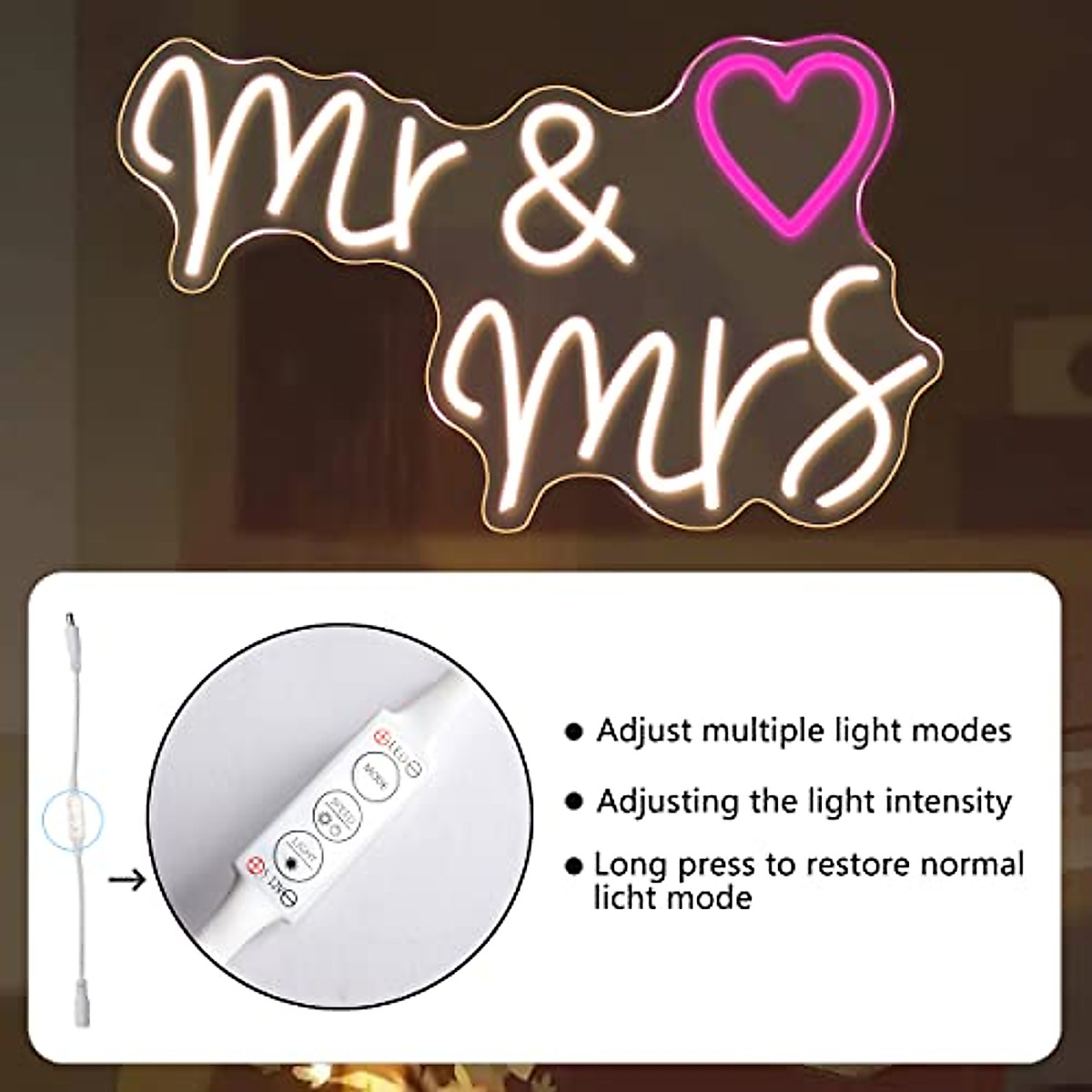 Yeeficent Neon Sign for Wall Decor, Will You Marry Me for Proposal Wedding Decorations, 23 Inches Large Dimmable Neon Light, Custom Neon Signs for Bedroom, Personalized Light Up LED Sign (Warm White-ms $mrs)