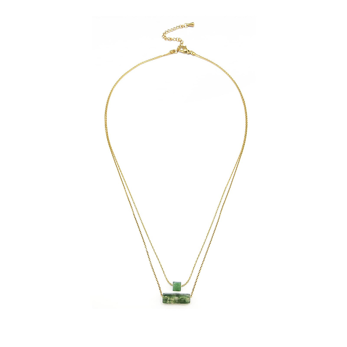 Green (Dark) Bar Layered Fashion Necklace Pendant for Women with Adjustable Extension Chain - Dark Green