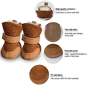 payanwin Dog Boots Paw Protector, Anti-Slip Dog Shoes,Dog Australia Boots Pet Antiskid Shoes Winter Warm Skidproof Sneakers, for Small Dog (#3, Brown)