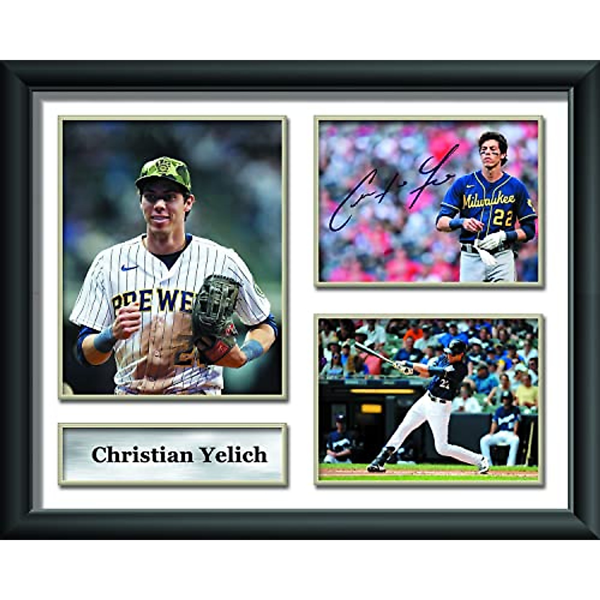 Christian Yelich Reprint Signed Photo Picture Poster Framed Display Decorations Fan Gifts Memorabilia Wall Art