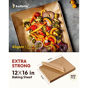 Katbite 400PCS Unbleached Parchment Paper Sheets, 12 x 16 IN Pre-Cut Baking Parchment, Heavy Duty Non-Stick Baking Paper for Half Sheet Cookie Bread Cake Pans, Grilling Meat Pizza,Oven,Air Fryer