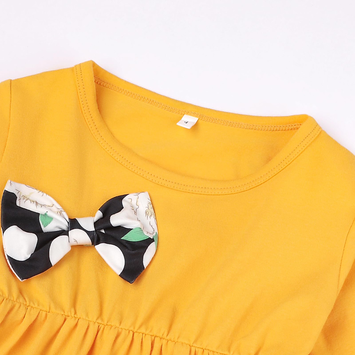 Yoxindax Toddler Girls' Clothing Bell Sleeve Ruffle High Low Bow Solid Top Floral Polka Dot Printed Leggings Autumn/Winter Suit(7-8t)