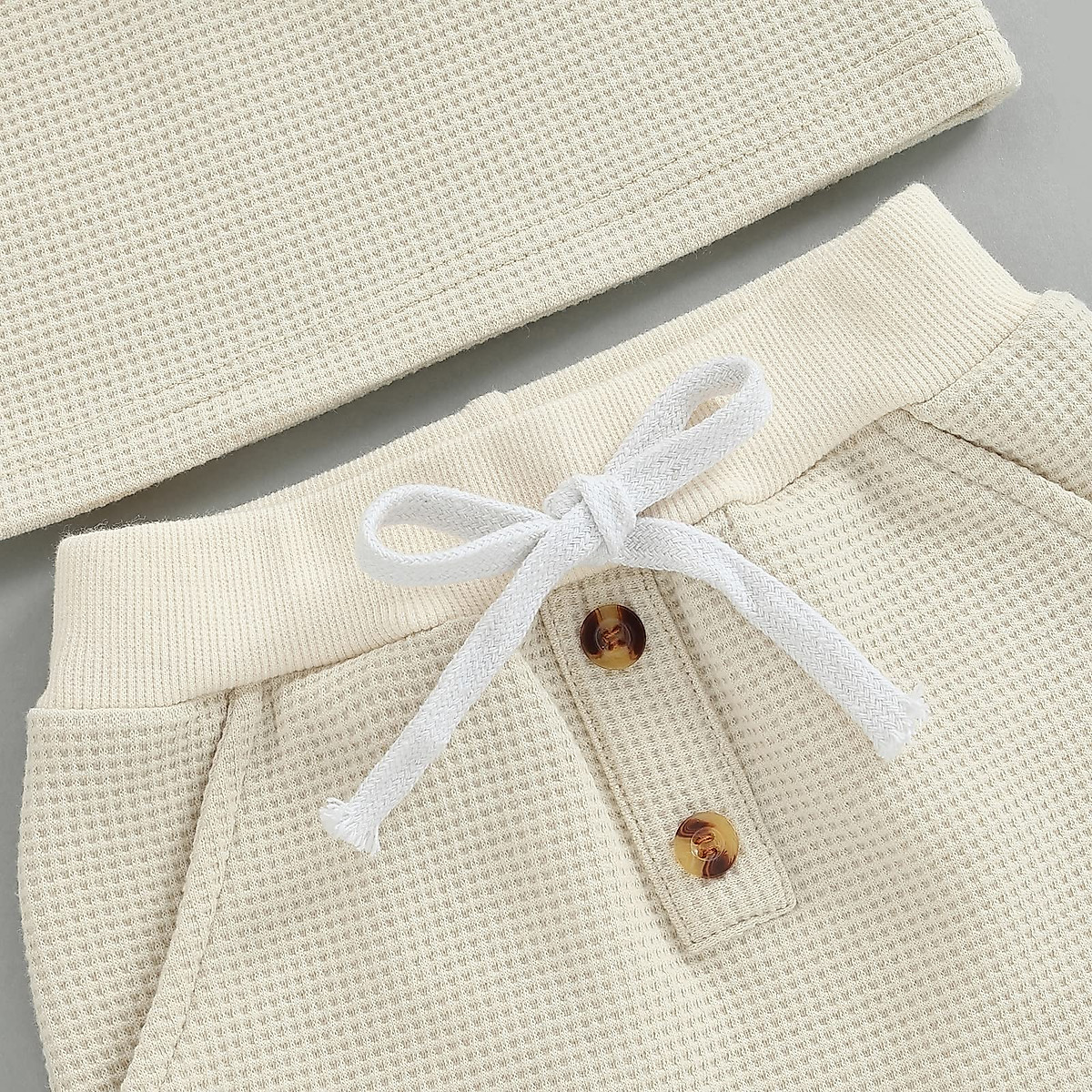 CIYCUIT Toddler Baby Boy Clothes Long Sleeve Waffle Sweatshirt Pants Set 0 6 12 18 24 Months 2T 3T Fall Winter Outfits Beige 6-12 Months