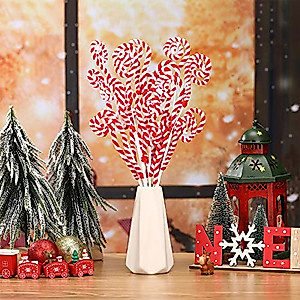 6 Pcs 16 Inch Red White Christmas Tree Picks Decoration Candy Cane Woolen Curly Pick Lollipop Large for Xmas Tree Topper Decor Home Vase Filler Craft Wreath Holiday Party Ornament Garland