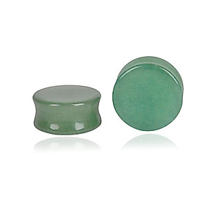 HQLA Green Jade Natural Stone Double Flared Flesh Plugs Tunnels Ear Gauges Stretcher Expander Kit 1 Pair (0g(8mm))