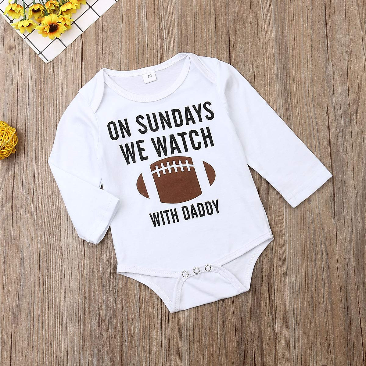 Honganda Funny Newborn Infant Baby Boy On Sundays We Watch Football with Daddy Bodysuit Romper (White-Long Sleeve, 6-12 Months)