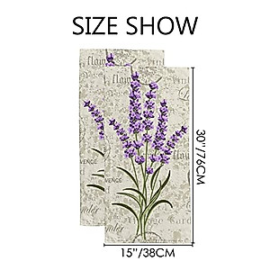 Retro Provence Lavender Stamps Fingertip Bath Towels, Super Soft Highly Absorbent Face Hand Towels, 2 Pack Purple Flowers Decorative Dish Towels for Hotel Kitchen Bathroom, 30 x 15 Inch