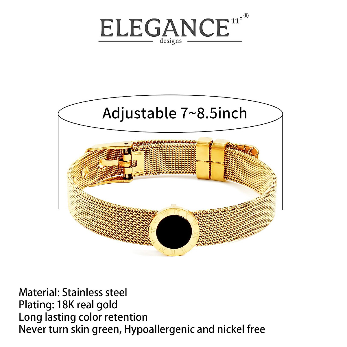 Elegance 11 designs Gold Roman Numeral Bangle Bracelets For Women Men 14k Real Gold Plated Italy Chunky Chain Stainless Steel Non-Tarnish Bracele