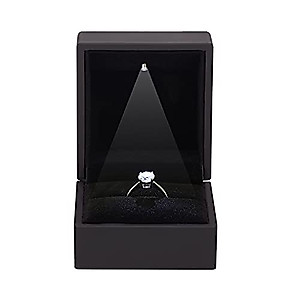 2 Pieces Ring Earring Gift Box with LED light, Elegant Velvet Ring Case Jewelry Display for Proposal, Engagement, Wedding, Gift (Black)