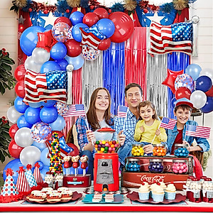AIBIIN 115pcs Red White and Blue Balloon Arch Kit with Patriotic Theme Foil Fringe Curtain 4Th Of July Decorations Memorial Day Independence Day Graduation Nautical Baseball Party Decorations