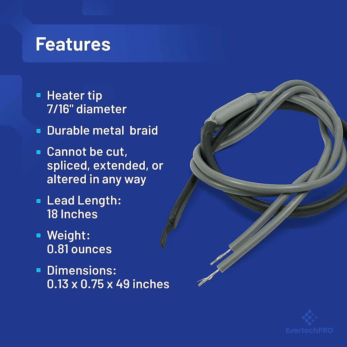 EVERTECHPRO SH502 Drain Heater tip 7/16" Diameter 120V 15W Size 13" Leads 18"