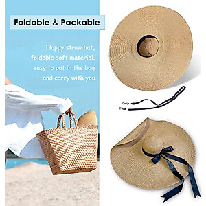 KEYDUACU Oversized Women's Beach hat, 31.5 inch (80cm) Wide Brim Foldable Beach Sunscreen Travel Summer hat (Khaki -80cm)