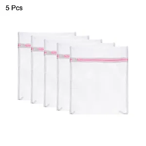 uxcell Mesh Laundry Bags, 5Pcs 11.8"x15.7" Mesh Wash Bag Travel Storage Organize Bags with Zipper for Delicate Clothing Laundry Stocking, Pink