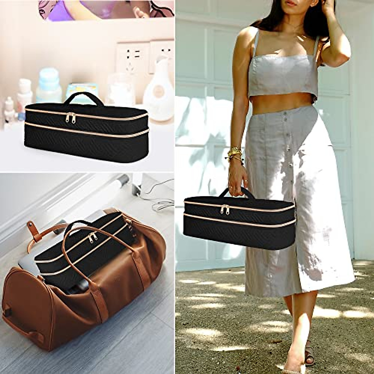 Fasrom Double Layer Travel Case Compatible with REVLON One Step Blow Hair Dryer Brush Volumizer Original 1.0, Plus 2.0 and Styler, Black (Bag Only, Patent Design)