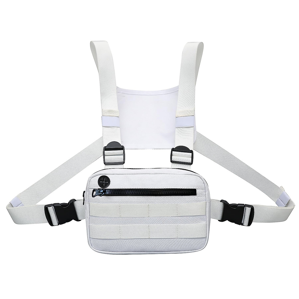 Outdoor Water Resistant Chest Bag for Men,Tactical EDC Chest Pack with Built-in Phone Holder, Lightweight Utility Chest Rig Pouch for Workouts, Running,Cycling,Hiking (M, White)