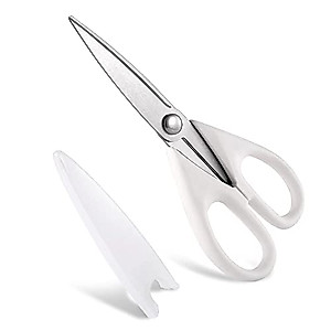 Food Scissors, SinYe White Kitchen Scissors with Protective Sheath, Long Blade Kitchen Shears for Chicken,All Purpose Scissors with Fine Serrations (white)