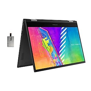 ASUS VivoBook Go 14 Flip 2-in-1 Touch Laptop - 2022 Model: Thin, Light, and Versatile with Intel Celeron Processor, 4GB RAM, 64GB eMMC, Intel HD Graphics, HD Webcam, Quiet Blue, Windows 11 S, and Bonus 128GB USB Card.