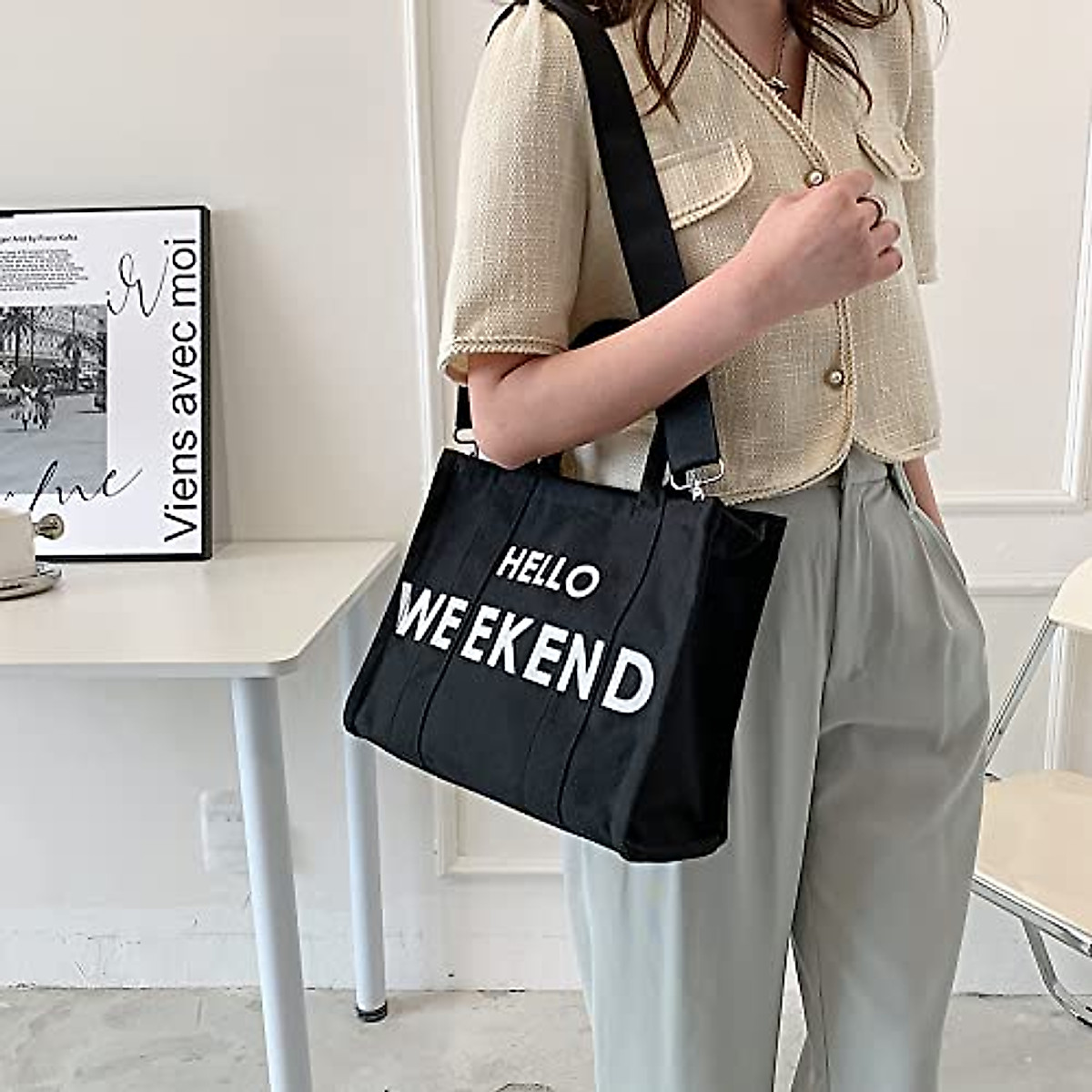 Large Capacity Canvas Women Shoulder Bag Letter Printed Totes Crossbody Bags