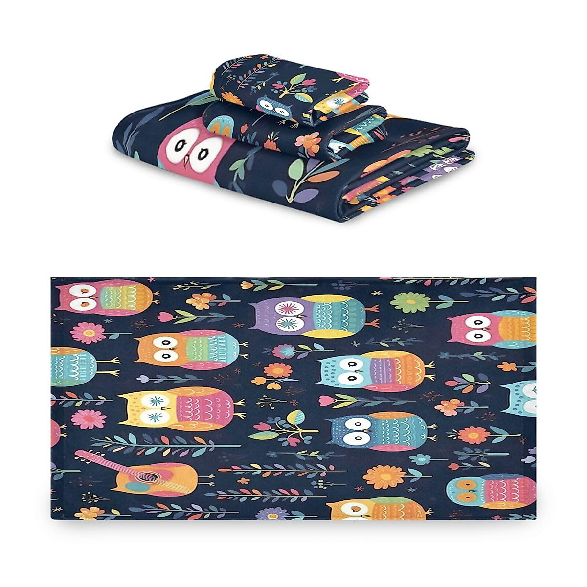 Flradish Cute Owls Towels 3 Pack Bath Towels for Bathroom Set Soft Cotton Highly Absorbent Lightweight & Quickdry Towel Set 1 Bath Towel,1 Hand Towel,1 Washclothe