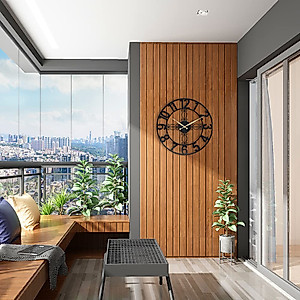 UMEXUS Outdoor Indoor Retro Wall Clock Waterproof, 18Inch Iron Metal Cut Out Large 3D Decorative Silent Non Ticking Wall Clock for Living Room, Patio, Garden, Office, Home Decor (Black)