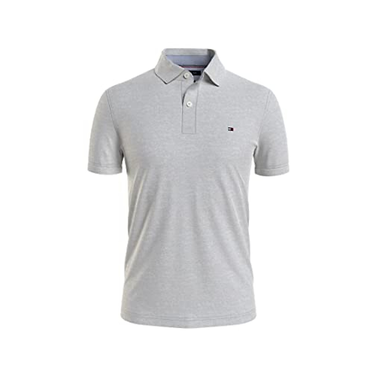 Tommy Hilfiger mens Short Sleeve Stretch in Slim Fit Polo Shirt, B03 Light Grey Heather, Medium US