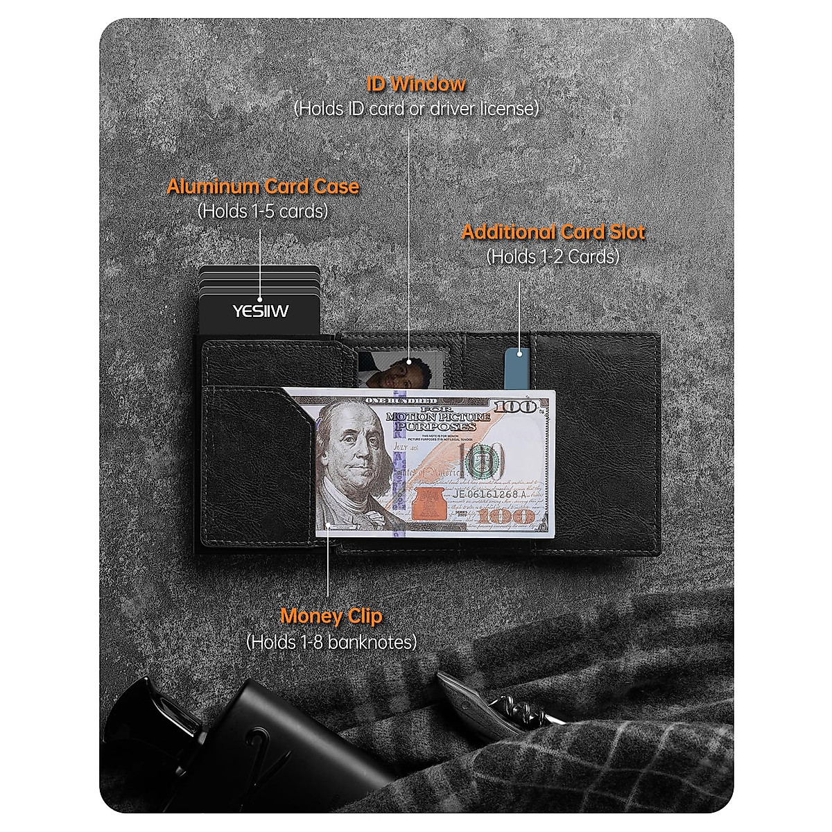 YESIIW Airtag Wallet, RFID Wallet for Men, Smart Apple Wallet with Airtag Holder ID Window Cash Slot Magnetic Closure Leather Trifold Pop up Card Wallet Holder(Black 8 Cards