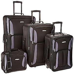 Rockland Journey Softside Upright Luggage Set,Expandable, Black/Gray, 4-Piece (14/19/24/28)
