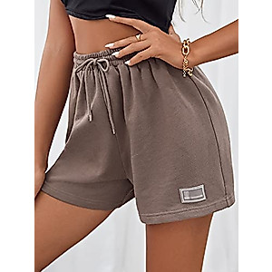 MakeMeChic Women's Casual Drawstring Waist Sweat Shorts Running Track Shorts A Mocha Brown XL