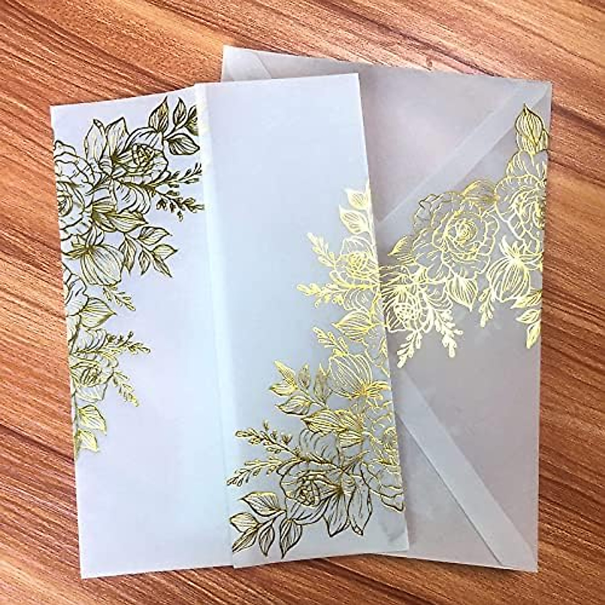 LUCKY STAR 25 sets Shiny Gold foil Floral Embossing Vellum Wedding Invitations Cards with Envelopes Blank Inner Sheets for Bridal Shower Baby Party Engagement Anniversary Invite Sweet 16
