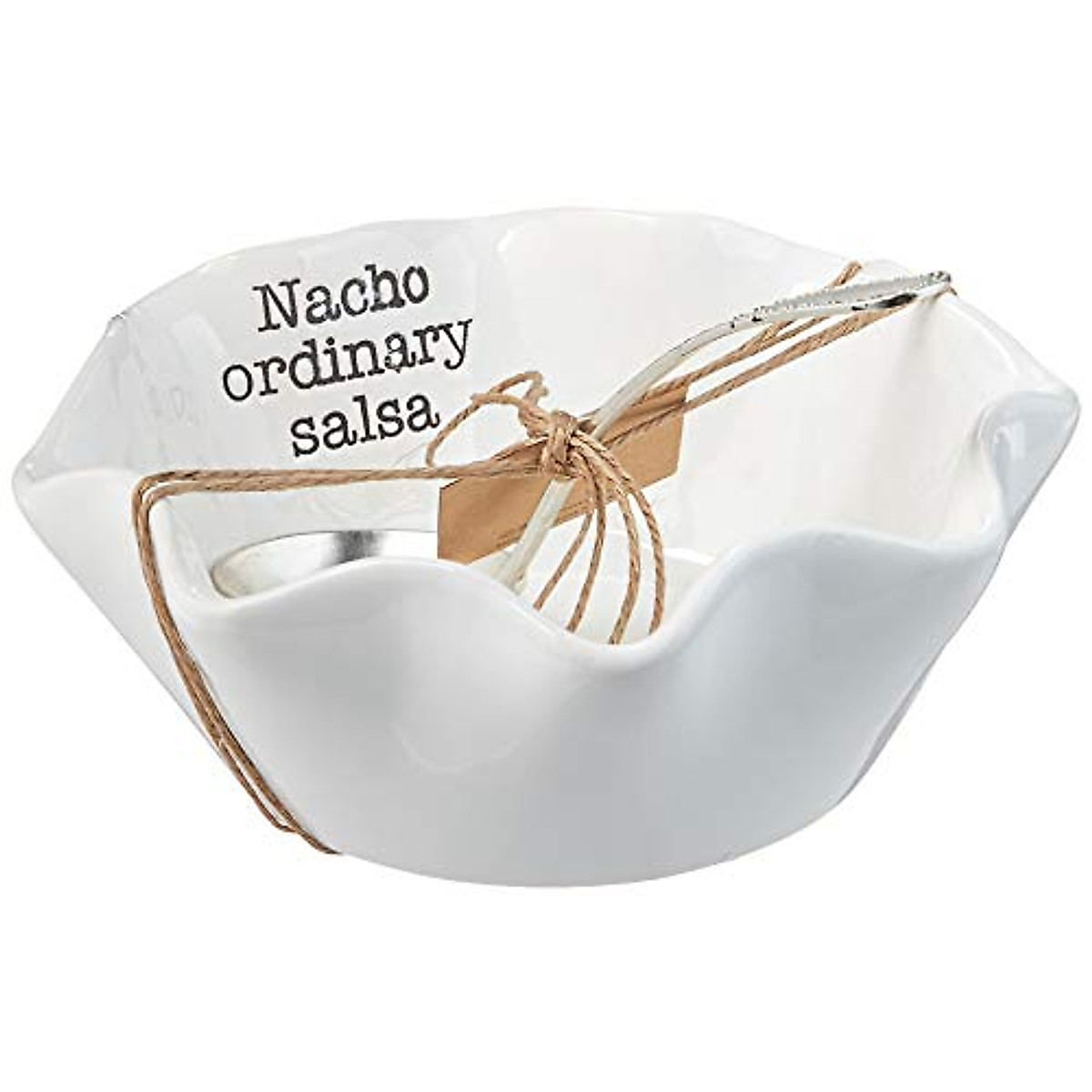 Mud Pie Salsa Ceramic Dip Cup Set, Nacho, White & Silver