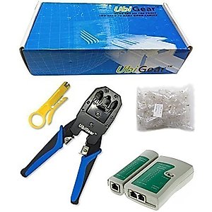 UbiGear® Network/Phone Cable Tester + RJ11/RJ12/RJ22/RJ45 Crimp Crimper +100 RJ45 CAT5 CAT5e Connector Plug Network Tool Kits (Crimper315)