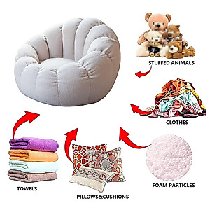 DESHVA Stuffed Animal Bean Bag Storage Chair, Ultra Soft Memory Foam Bean Bag Chair, Imitation Teddy Fur, Washable, Stuffable Zipper Beanbag Cover for Organizing Plush Toys,Pink