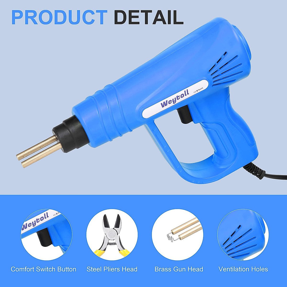 Weytoll Plastic Welder Kit, 70W Hot Stapler Welding Gun with 200pcs Staples for Automotive Bumper Repair Kit (Blue)