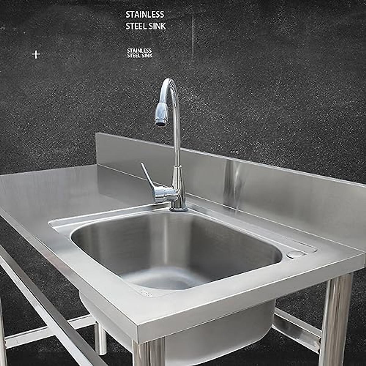 HCZION Industrial Sink W/Workbench Utility Sink Freestanding Stainless Steel Sink Commercial Restaurant Sink 1 Compartment Washing Hand Basin with Storage Shelves (Color : Cold Water)