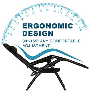 HCY Zero Gravity Chairs Outdoor Adjustable Recliner Chair Folding Lounge Patio Chairs with Cup Holder Pillows Set of 2 for Beach, Yard, Lawn, Camp（Black）