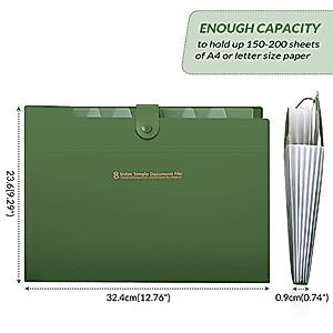 SKYDUE Expanding File Folder, Folders with 8 Pockets , Folder Organizer with Snap Closure A4 and Letter Size Accordian Document Paper Organizer for Home School Office (OliveGreen)