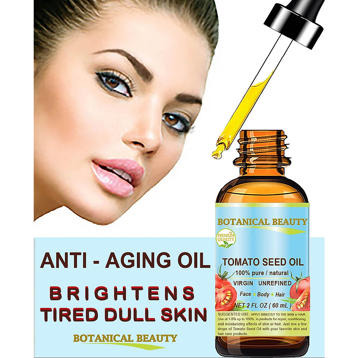 TOMATO SEED OIL 100% Pure Natural Virgin Unrefined Cold-pressed Carrier Oil 0.5 Fl oz 15 ml For Face, Skin, Body, Hair, Lip, Nails. Rich in Vitamin E, Lycopene by Botanical Beauty