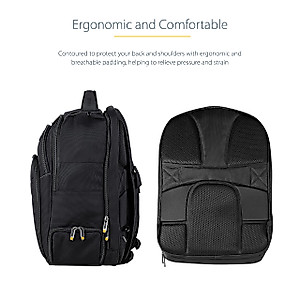 StarTech.com Unisex Backpack Ergonomic Computer Bag with Removable Accessory Case-Laptop/Tablet Pockets-Nylon, Black, 17.3" Professional IT Tech Work/Travel/Commute (NTBKBAG173)