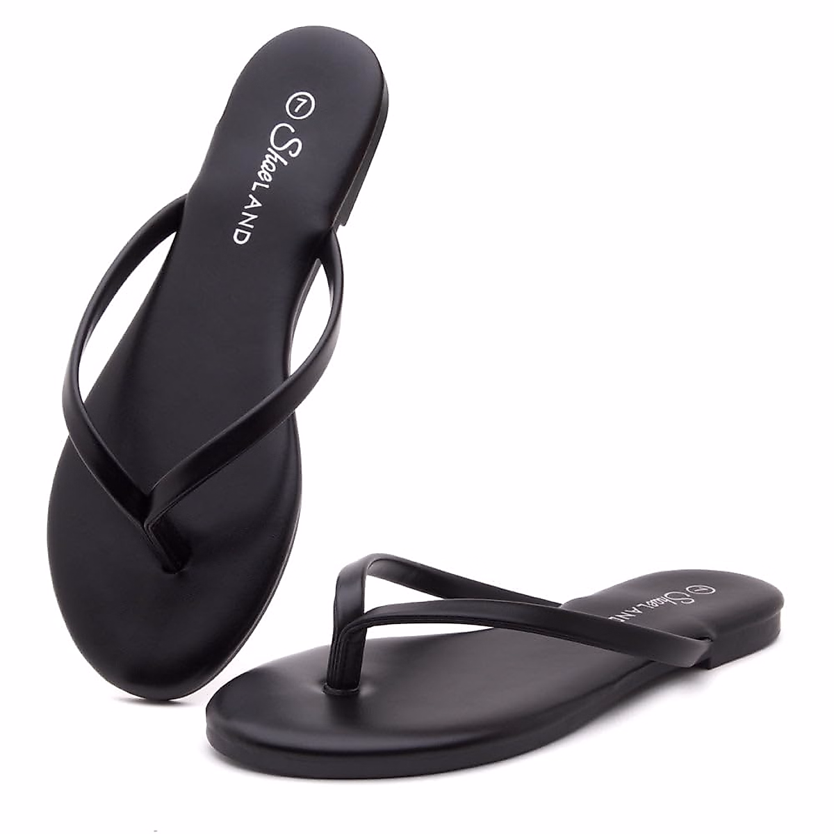 Shoe Land Falema Women's Flip Flops, Casual Thong Sandals, Slip-On Slides, Lightweight Casual Flat Sandals with Cushioned Footbed for Walking, Daily Wear, and Shopping,Black, Size 11.0