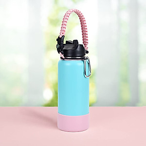 LX-SUNCX Paracord Handle and Silicone Sleeve Boot Compatible with Hydro Flask Wide Mouth Water Bottle (Pearly pink/pink, 32oz-40oz)