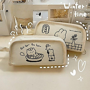 Sotzac Canvas Cartoon Pencil Case Large Capacity Pen Pouch Cosmetics Bag Double Zippers ([new season] Rabbit-Study)