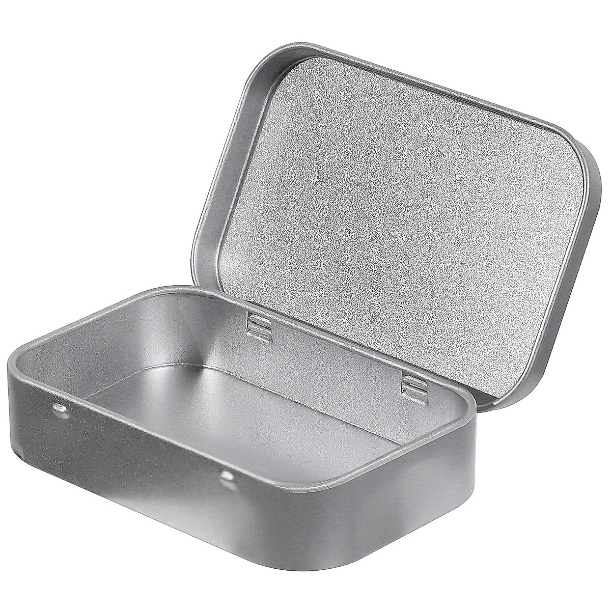 KINJOEK 42 PCS Metal Rectangular Empty Hinged Tins, 3.7 x 2.4 x 0.8 Inch Portable Sealed Containers Storage Boxes with Lids for Small items, Silver