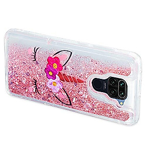 EMAXELER Compatible with Redmi Note 9 Case Cover 3D Creative Design Cartoon Pattern Anti-Fall Flowing Quicksand Bling Shiny Liquid TPU Soft Case for Redmi Note 9 TPU Eyelash XY.