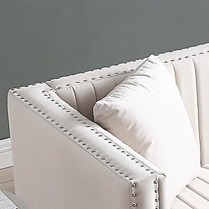 FANYE 2PCS Contemporary Sofa Sets Vertical Channel Velvet Tufted Sofa&Couch Include 3 Seaters CouchX2, L-Shaped Corner Sectional W/Gold Metal Strip Decor for Apartment Office Living Room Sets