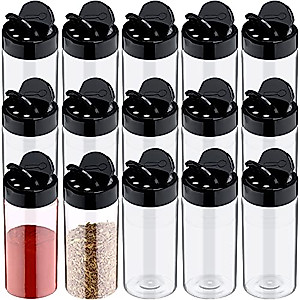 Mimorou 40 Pack Plastic Spice Jar with Shaker Seasoning Containers 3.5 oz Container Black Lids Jars for Kitchen Storing Powder