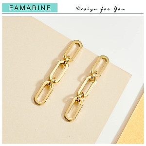 FAMARINE Gold Chain Drop Earrings for Women, 14K Real Gold Plated, 52mm Length, 7.5mm Width, Lightweight and Durable